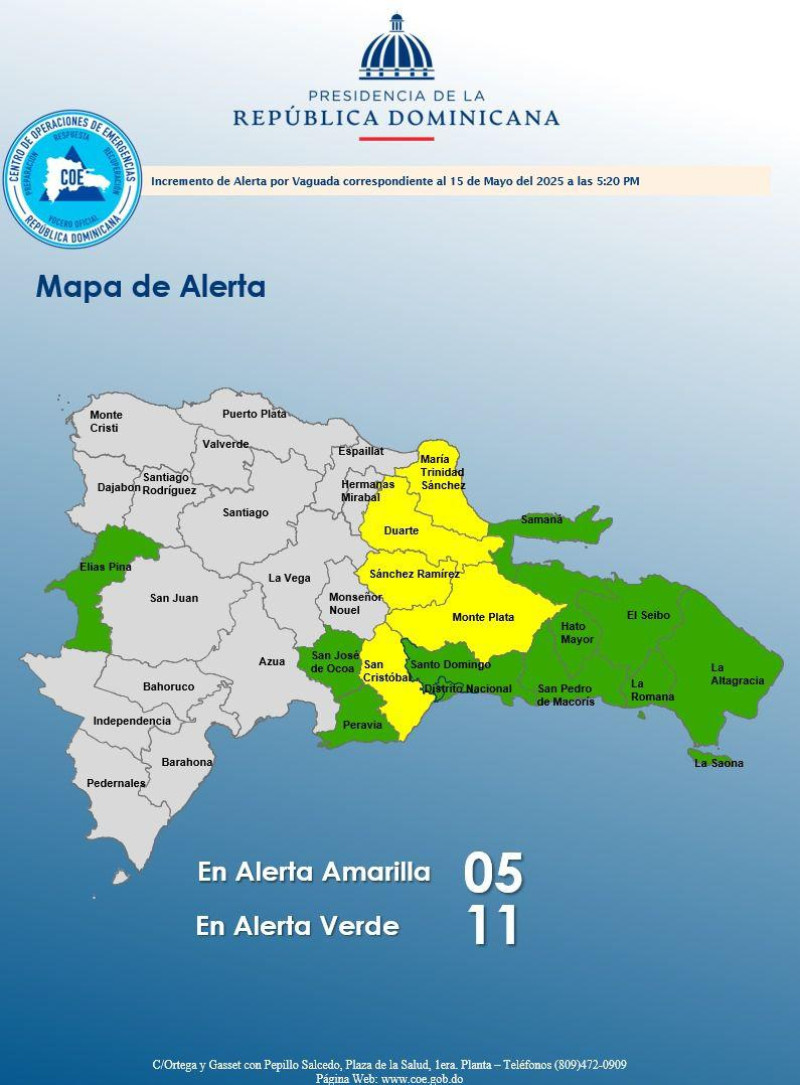 COE coloca bajo alerta a 16 provincias por efectos de vaguada