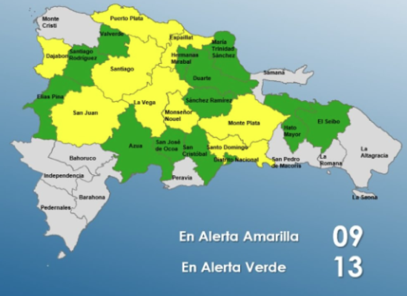 COE mantiene nueve provincias en alerta amarilla por vaguada, y prevé lluvias para esta noche
