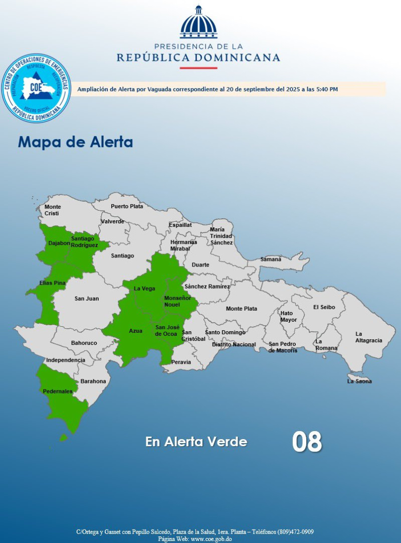 Se mantienen 8 provincias en alerta verde