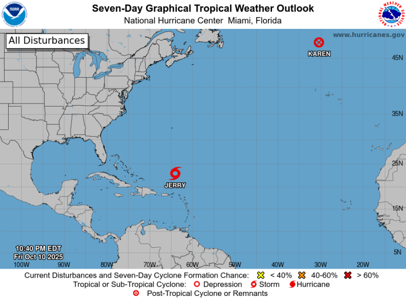 La tormenta Karen surge en el Atlántico norte mientras Jerry causa ...