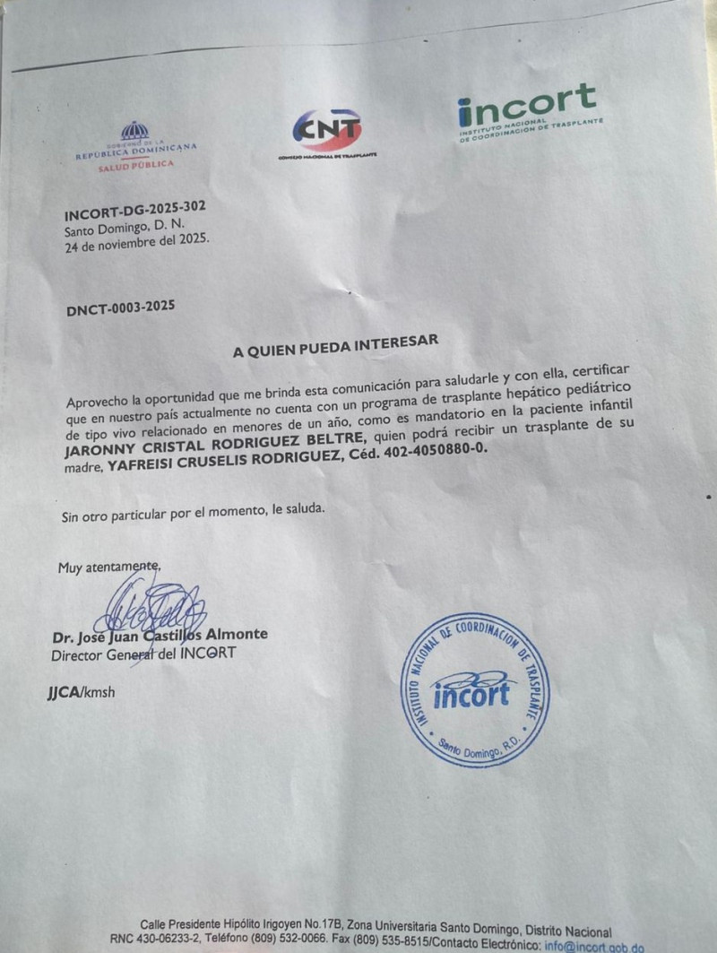 La niña Jaronny Rodríguez necesita trasplante de hígado urgente