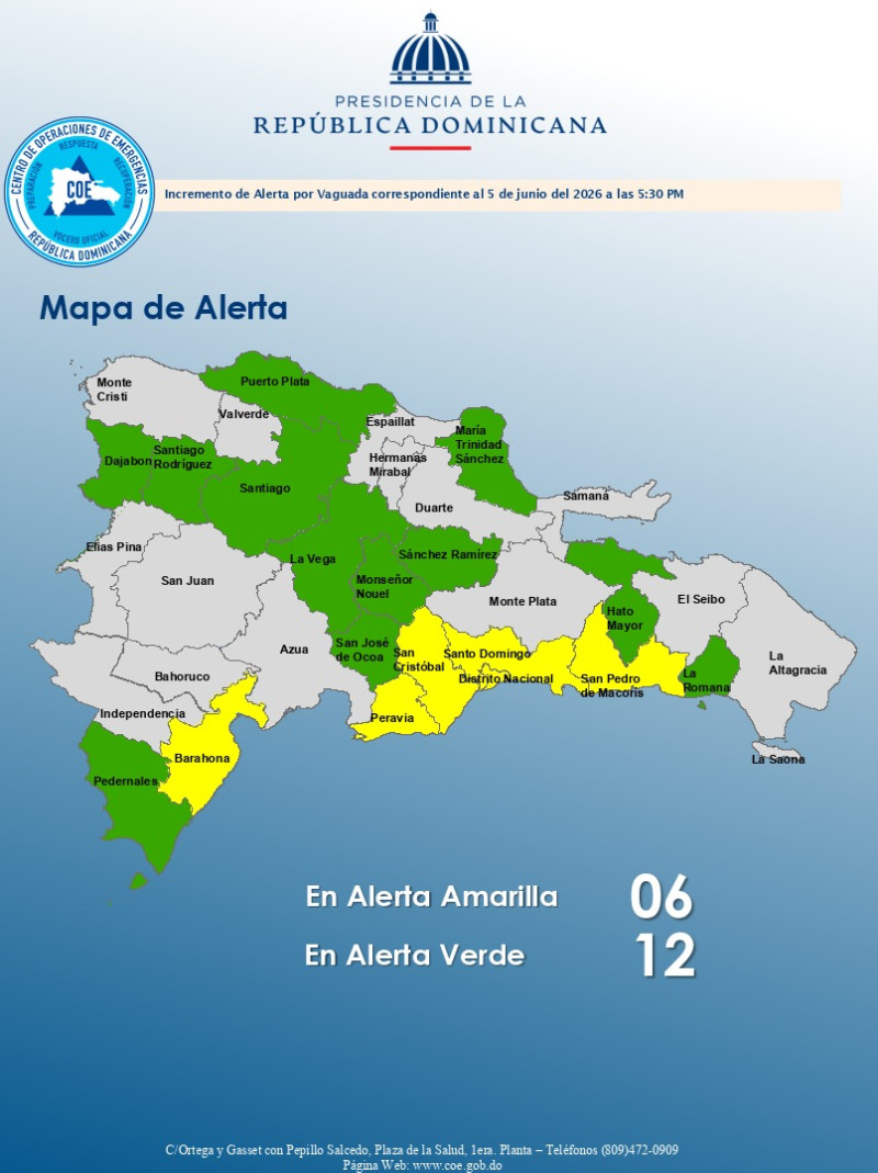 COE coloca al Gran Santo Domingo en alerta amarilla por precipitaciones ...