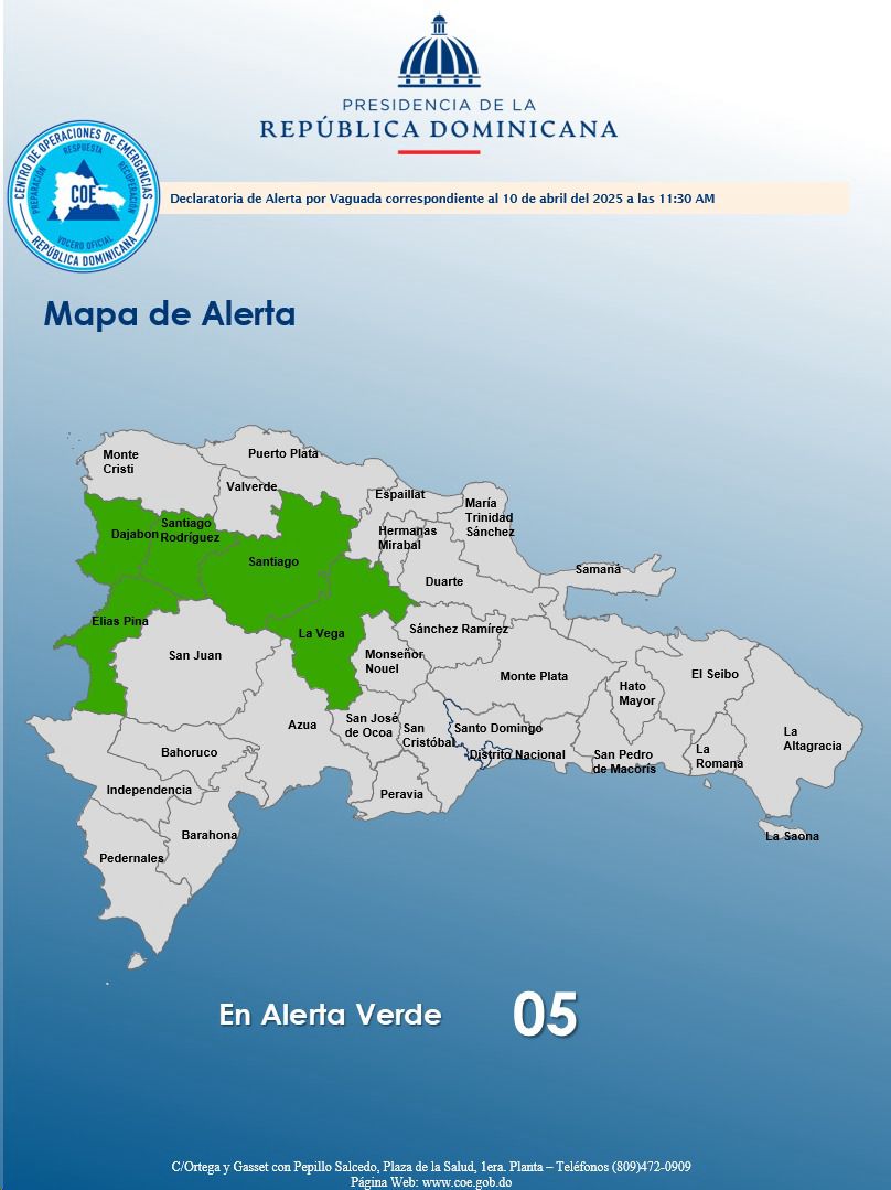 COE emite alerta verde para cinco provincias por incidencia de vaguada