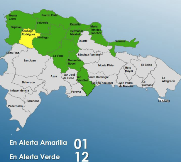 COE mantiene 14 provincias en alerta amarilla y verde por vaguada en RD