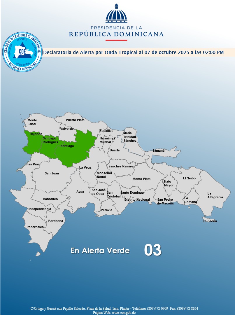 COE emite alerta verde para tres provincias