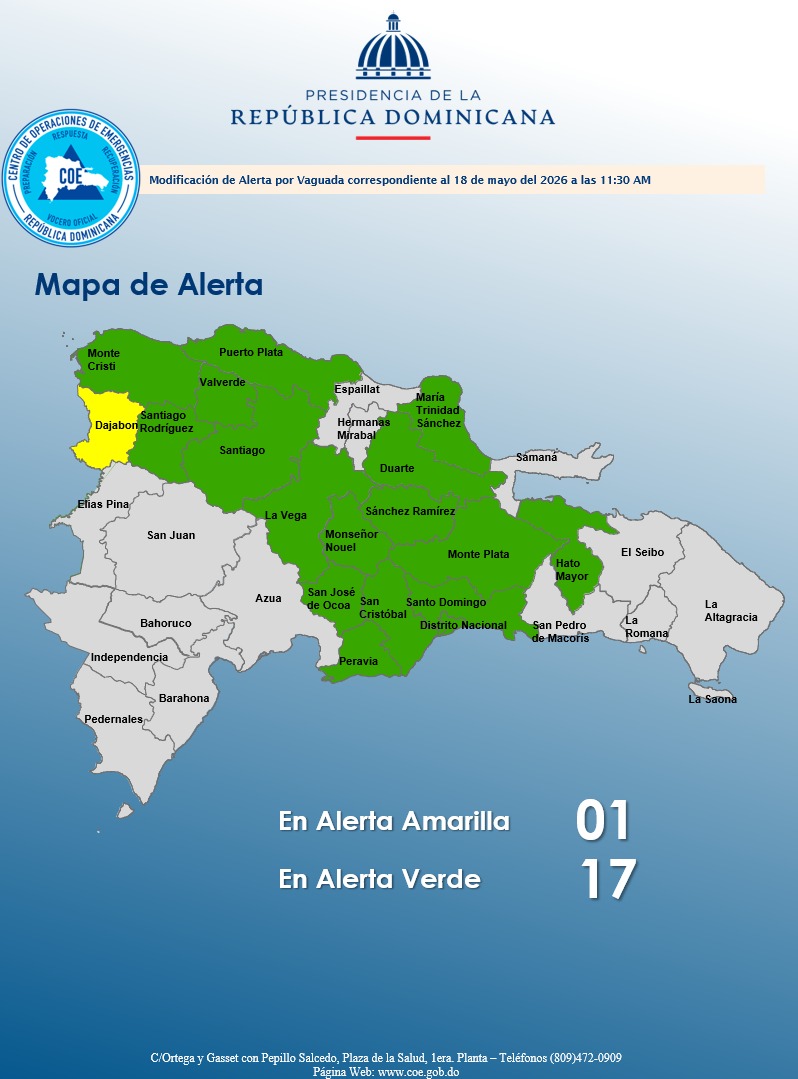 Seis provincias en alerta verde por incidencia de vaguada